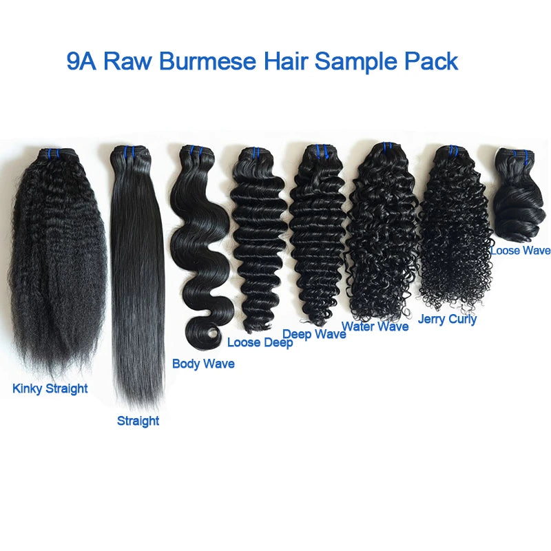 9A Raw Burmese Hair Sample Pack – 4 Bundles Mixed Textures | Wholesale ...